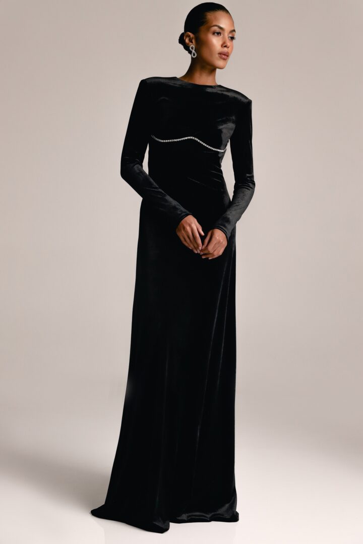 5042 оксамитова сукня з кришталевими деталями та відкритою спиною | Crystal